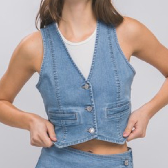 Jackets & Coats | 40 Light Wash Button Up Denim Crop Vest | Poshmark